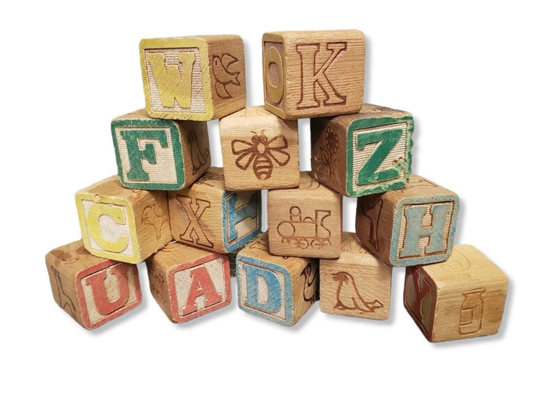 Vintage Alphabet ABC Blocks, Childs Learning Wooden Toy Blocks, Capital ...