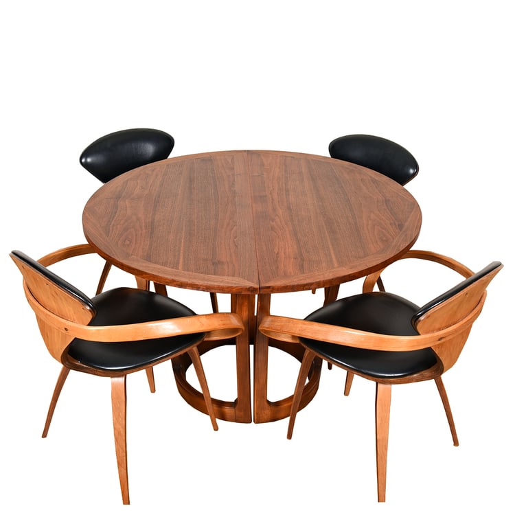 MCM 44″ Walnut Round to Oval Pedestal Base Expanding Dining Table ...