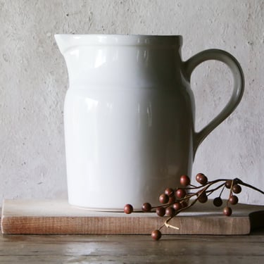 White Stoneware Pitcher with Handle, Vintage Water Pitcher, | Green ...