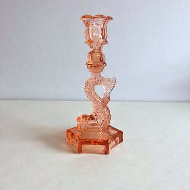 Vintage Westmoreland Glass Dolphin Candlestick Pink Peach Koi | Over ...