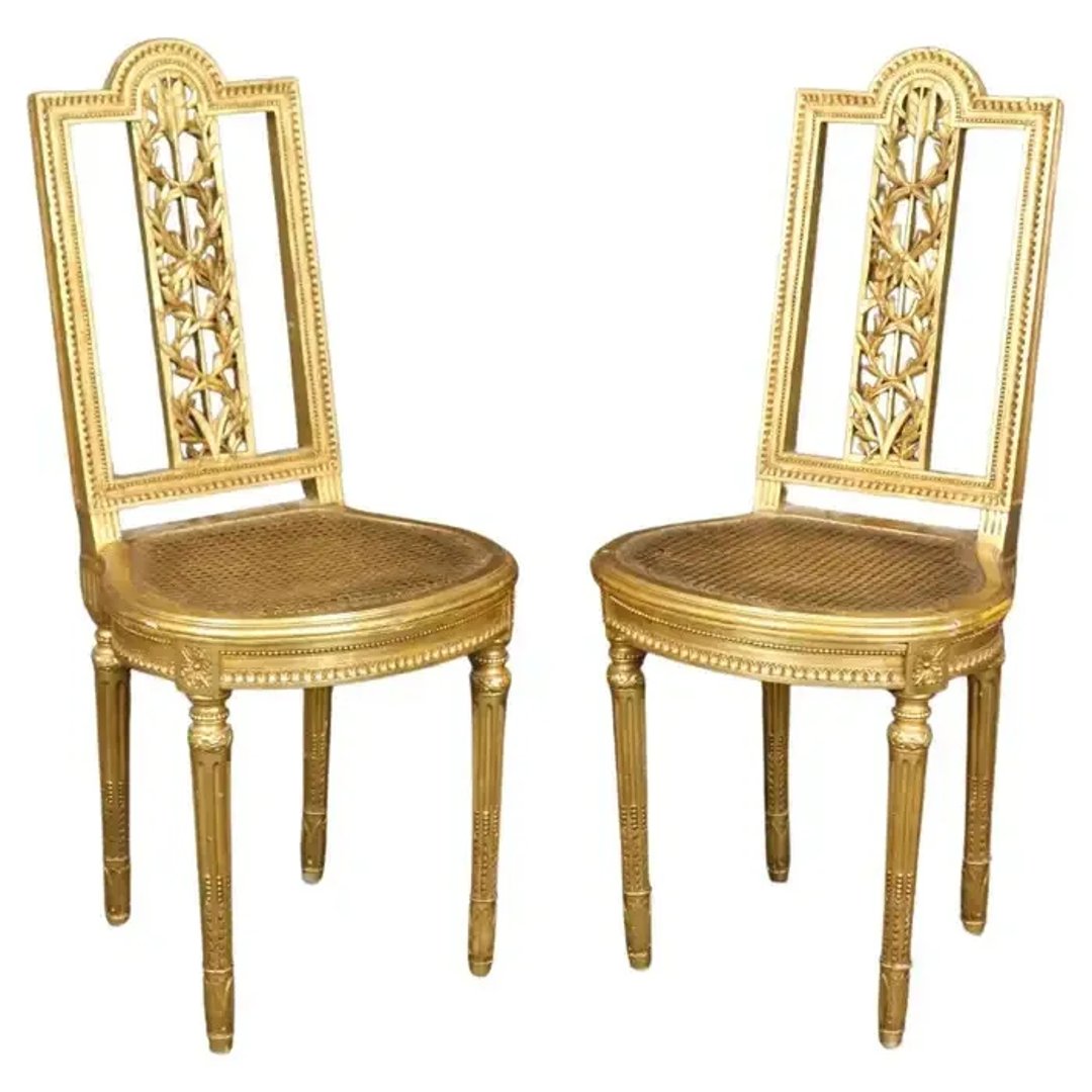 Fine Pair Bright Gilded French Cane Louis XVI Directoire Side | Vintage ...