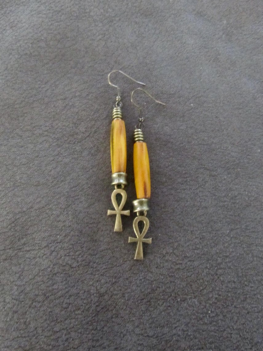 Ankh Egyptian African earrings, fertility symbol, Afrocentric bone 22 ...