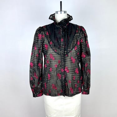 Vintage 80s Sheer Rose Ruffle Blouse / 1980s Gold | Erratic Static ...