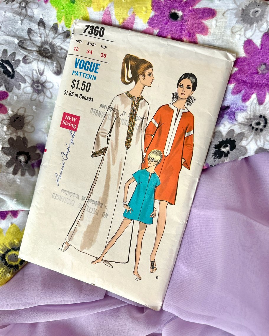 Vintage Vogue Sewing Pattern, Caftan Dress, Kaftan Maxi, Zip Front ...