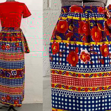 Tropical WRAP Skirt 90s Maxi Hawaiian Skirt Floral Print Red Tropical WRAP Skirt 90s Maxi Hawaiian Skirt Floral Print Red