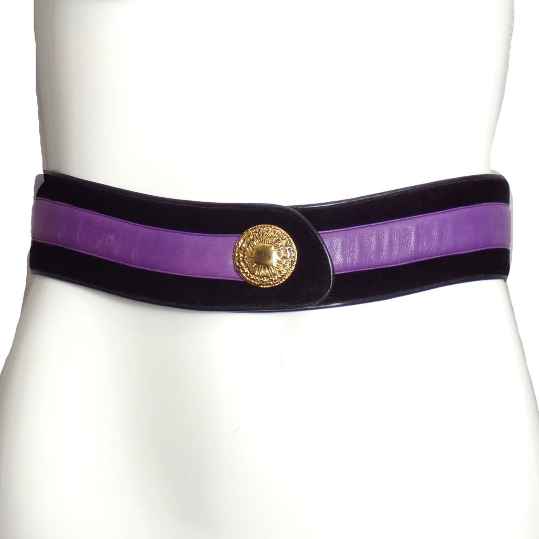 EMANUEL UNGARO-1980s Leather & Velvet Belt | Vintage Martini | Dallas, TX