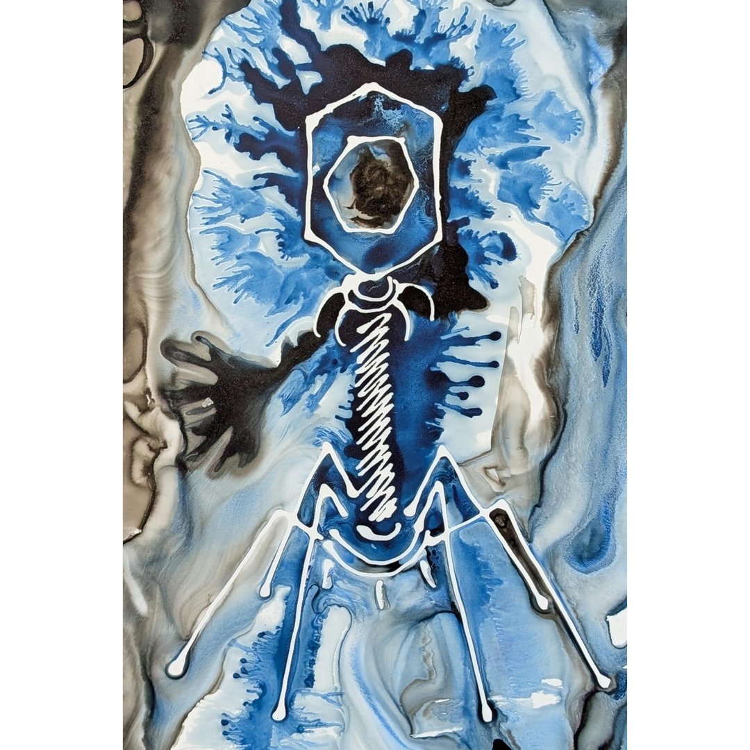 Indigo and Black Bacteriophage: Virus Ink painting on Yupo Science ...