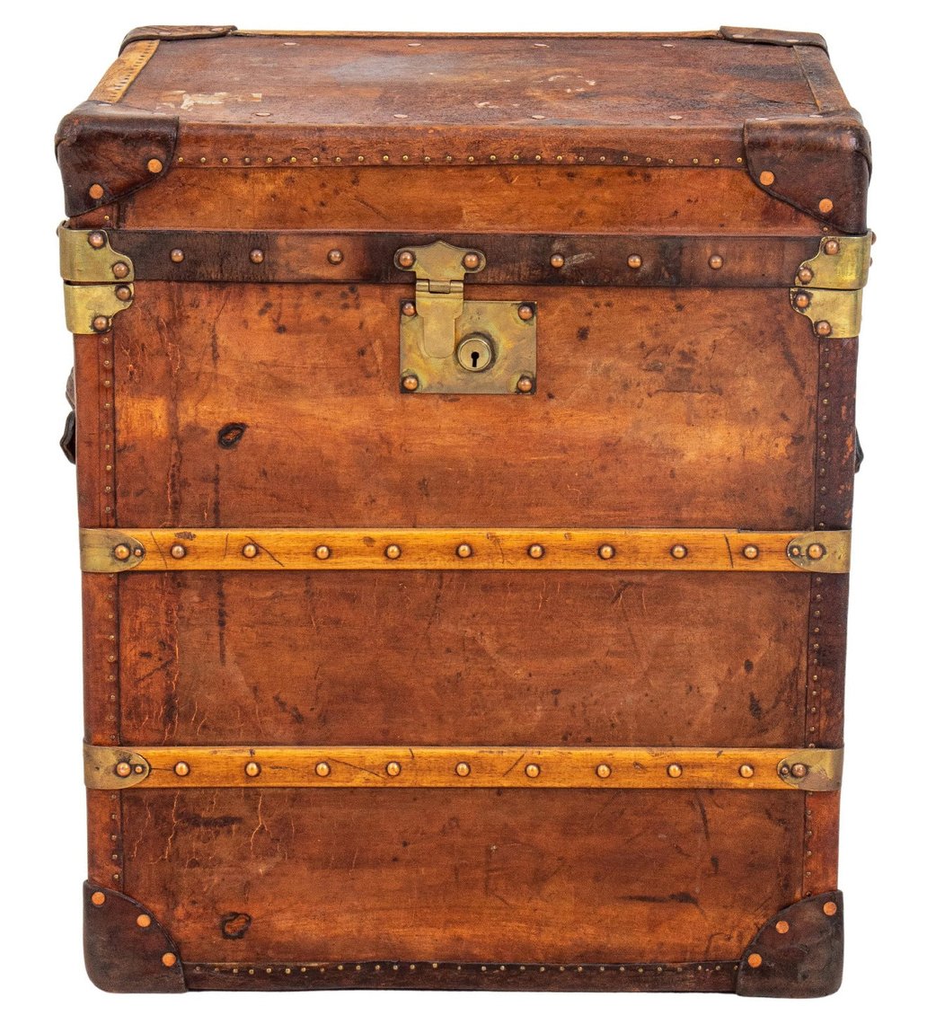 Antiqued Leather Storage Chest | Showplace Antique + Design Center ...