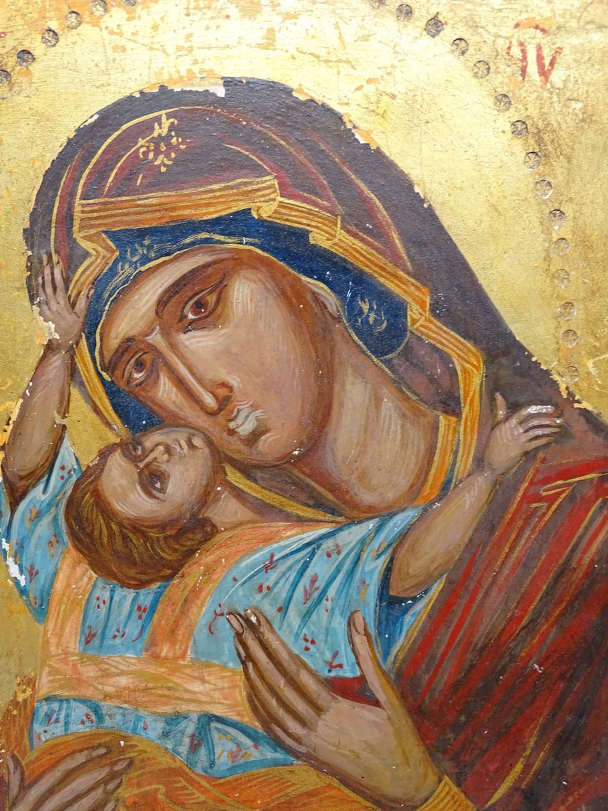 Antique Mary and the Christ Child Icon Retablo, Vintage Madonna ...