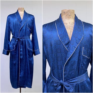 1970s 1980s Vintage Blue Foulard Shawl Collar Robe, | Ranch Queen ...