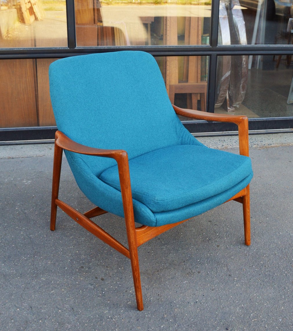 Sculptural Teak Frame Lounge Chair in Teal by Dokka Mobler, | Mid ...