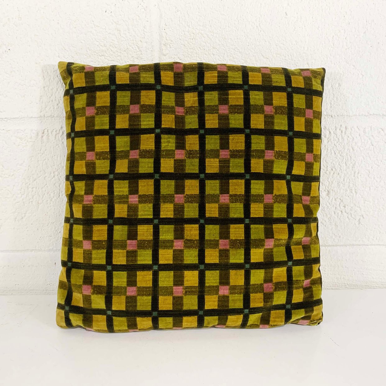 Vintage Square Velvet Pillow Accent Green Pink Throw | Check Engine ...