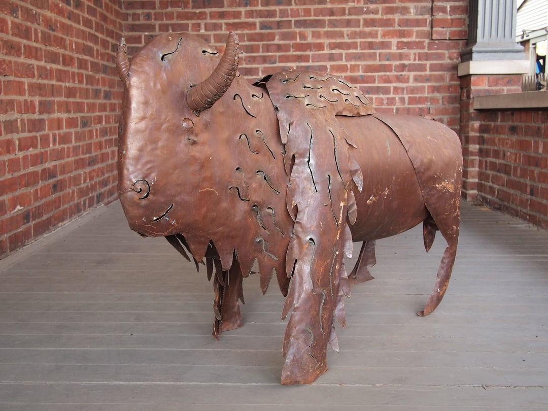 Large Folk Art METAL BUFFALO SCULPTURE, 41" Long, Metal Bronze Brown ...