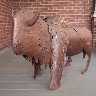 Large Folk Art METAL BUFFALO SCULPTURE, 41" Long, Metal | Refuge ...