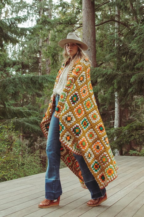 60s 70s Granny Square Blanket, Vintage Afghan Blanket Sweater, Hippie ...