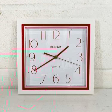 Vintage Bulova White Mod Wall Clock Square Red | Check Engine Vintage ...