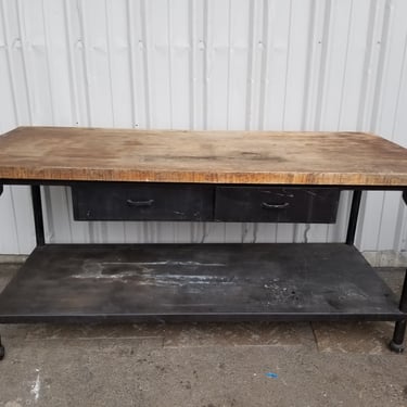 Vintage Industrial Maple Butcher Block Kitchen Island | Earthwise ...