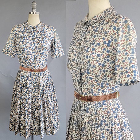 1960s Villager Dress / 1960s Cranberry Red and Blue | Off Broadway ...