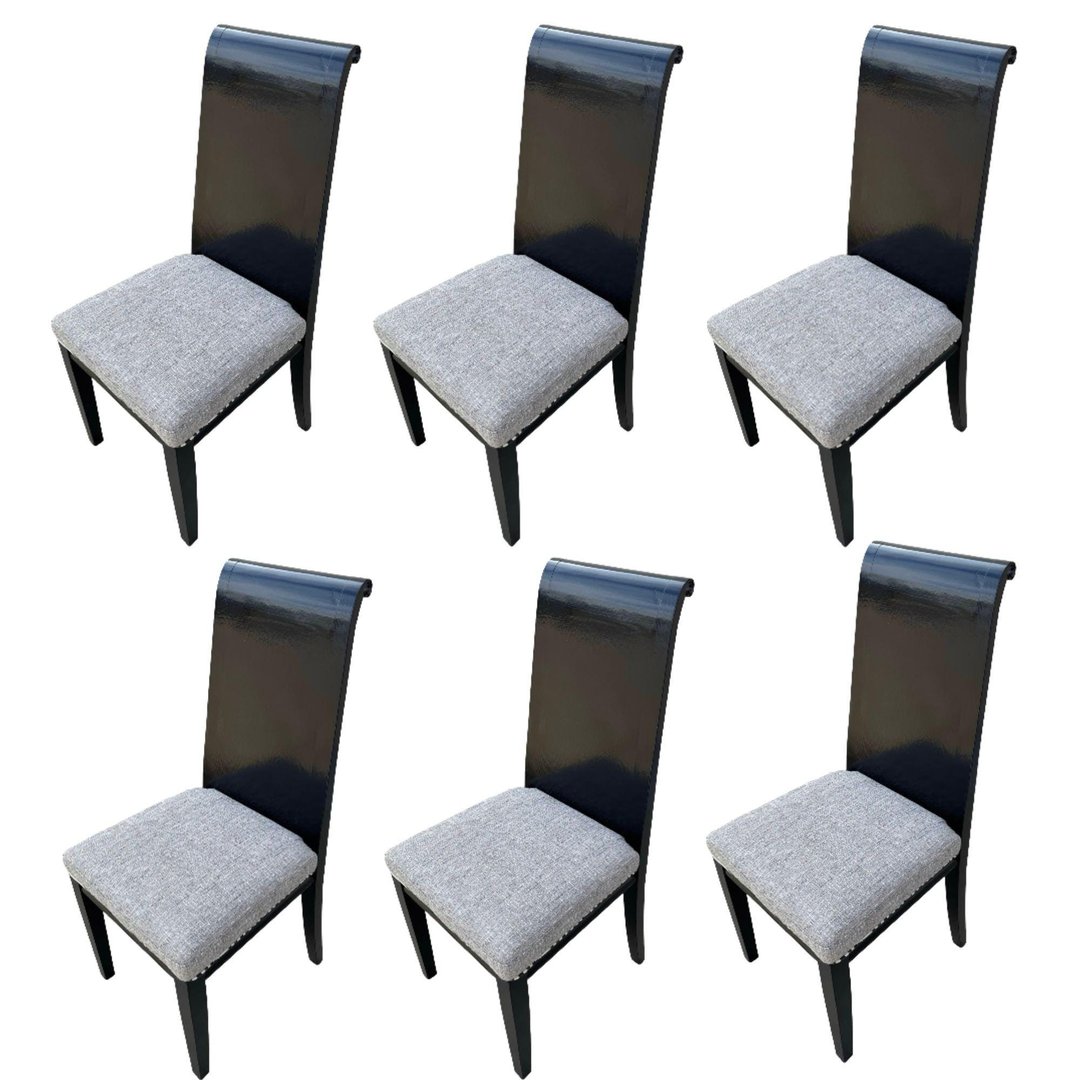 Set of Six Scrolling Back Wooden Oak Dining Chairs by | Harvey's on ...