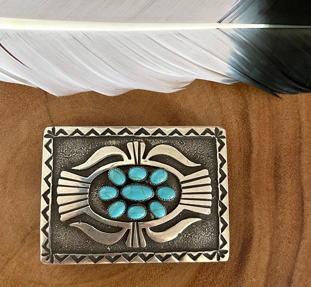 BUCKLE UP Donovan Kinsel Sandcast Silver & Kingman Turquoise Belt ...