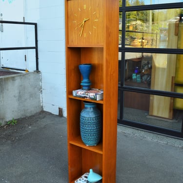 Handsome Denka Teak Grandfather Clock with Bookcase & Secret Storage ...