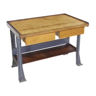 Industrial Butcher Block & Pine Steel Frame Work Desk | Olde Good ...