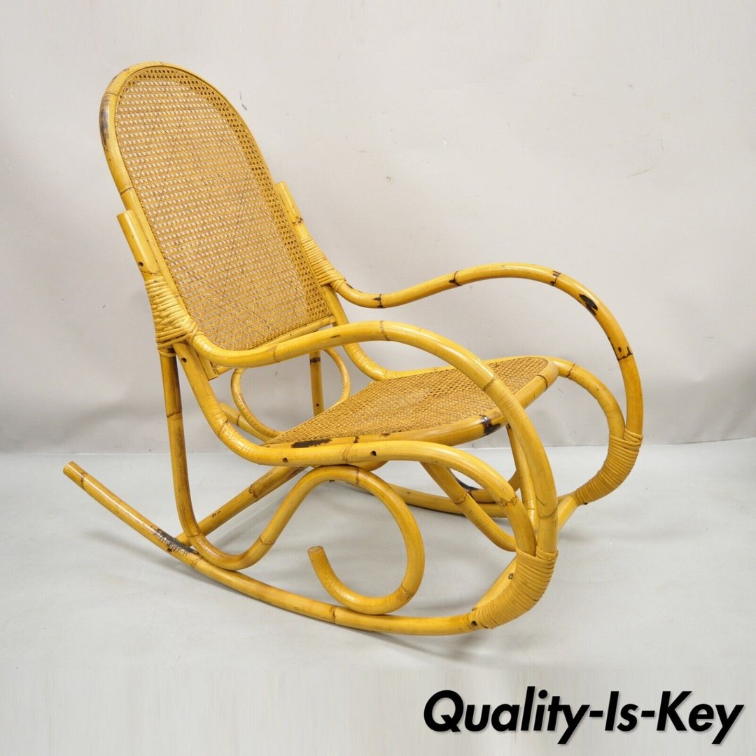 Vintage Thonet Bentwood and Rattan Cane Rocker Rocking Chair by ...