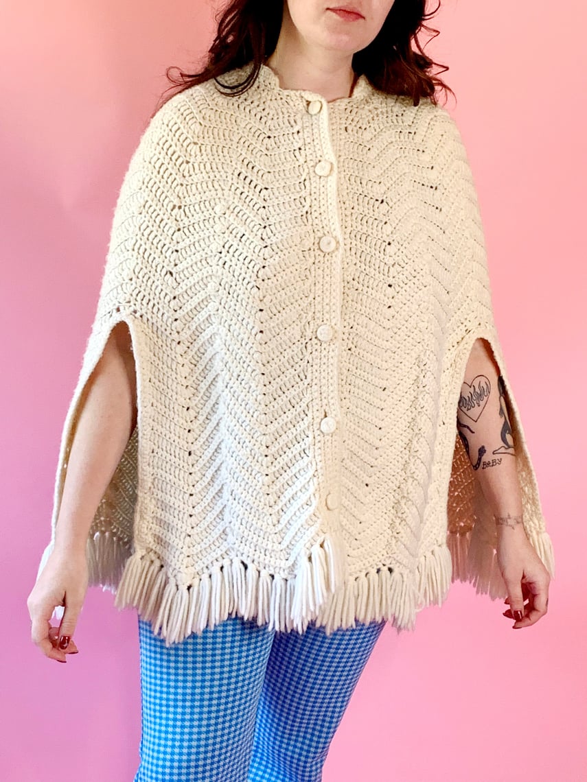 Ivory 1970's Knit Poncho | Prototype Vintage | Austin, TX