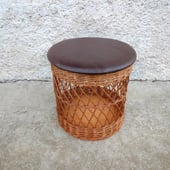 Vintage Round Rattan Stool/Retro Rattan Taburette/Modern Rattan Laundry ...