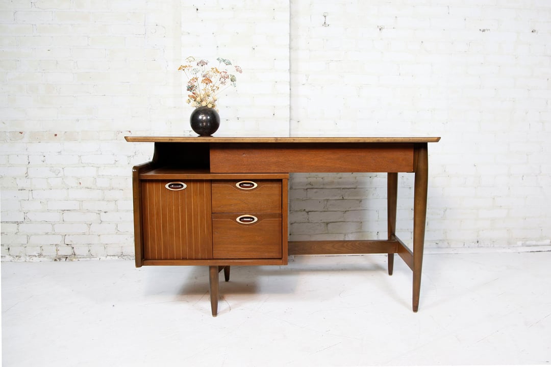 Vintage MCM floating Mainline walnut desk by Hooker furniture with 4 ...