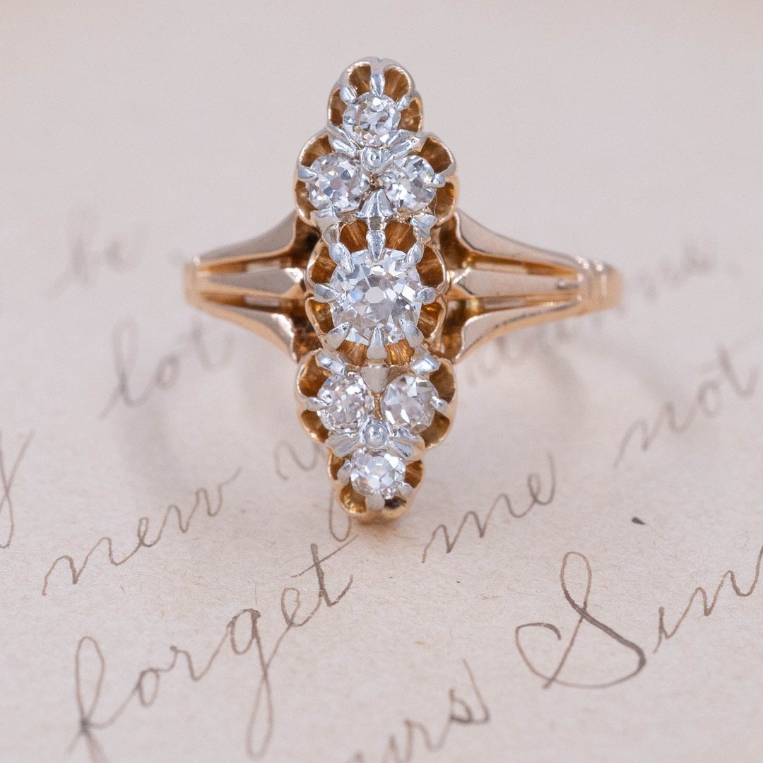 Old-Mine cut Diamond Navette Ring c. 1880s | Pippin Vintage Jewelry ...