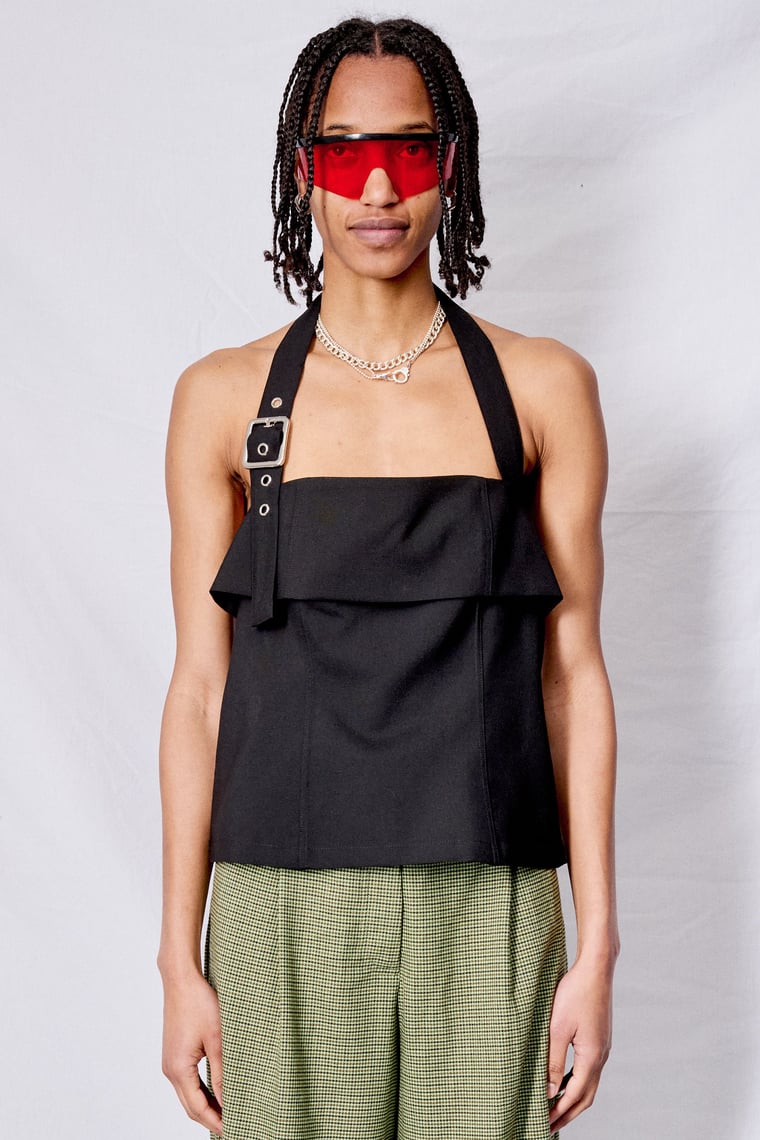 Black Suiting Belted Strap Halter Top | Assembly New York | Lower East ...