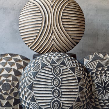 Vintage Round African Shield | Carved by Hand | Wooden | Monica Saxton ...
