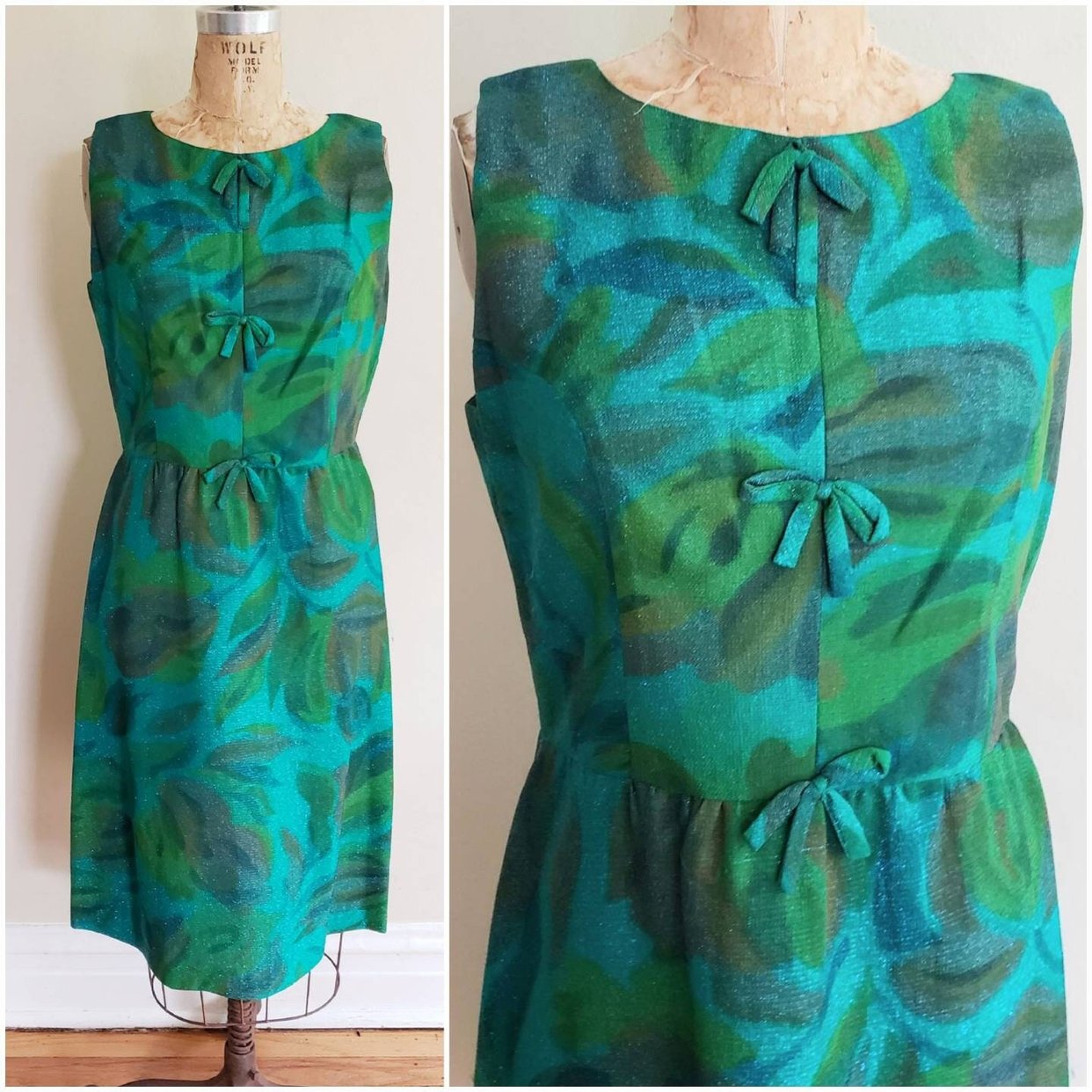 1960s Alice Edwards Green Blue Floral Print Shift | RareJule Vintage ...