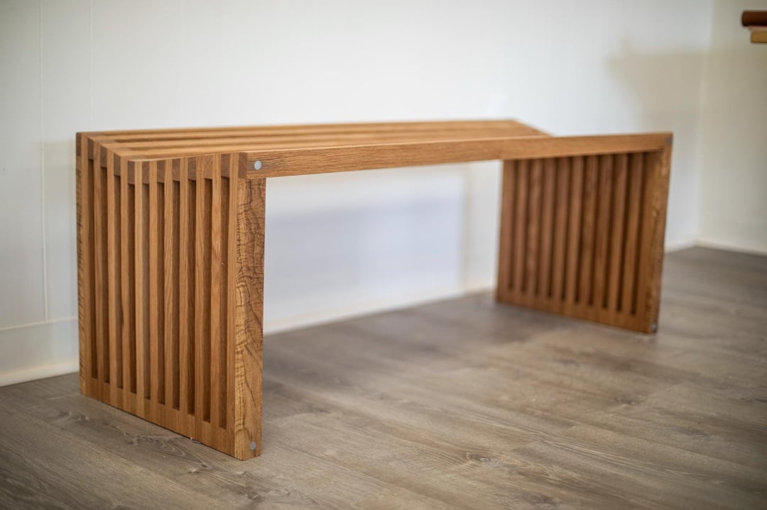 Modern Slat Bench in White Oak and Aluminum | Matheson Woodwork ...