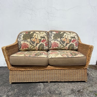Wicker Loveseat Woven Bench Beachy Boho Chic Sofa Couch Seating Deja Vu Decors Los Angeles CA