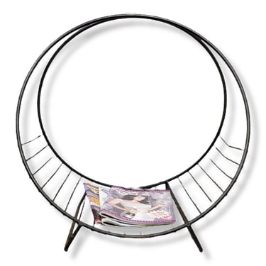Vintage Mid Century Modern Hoop Magazine Rack, Circular Black Metal | A ...