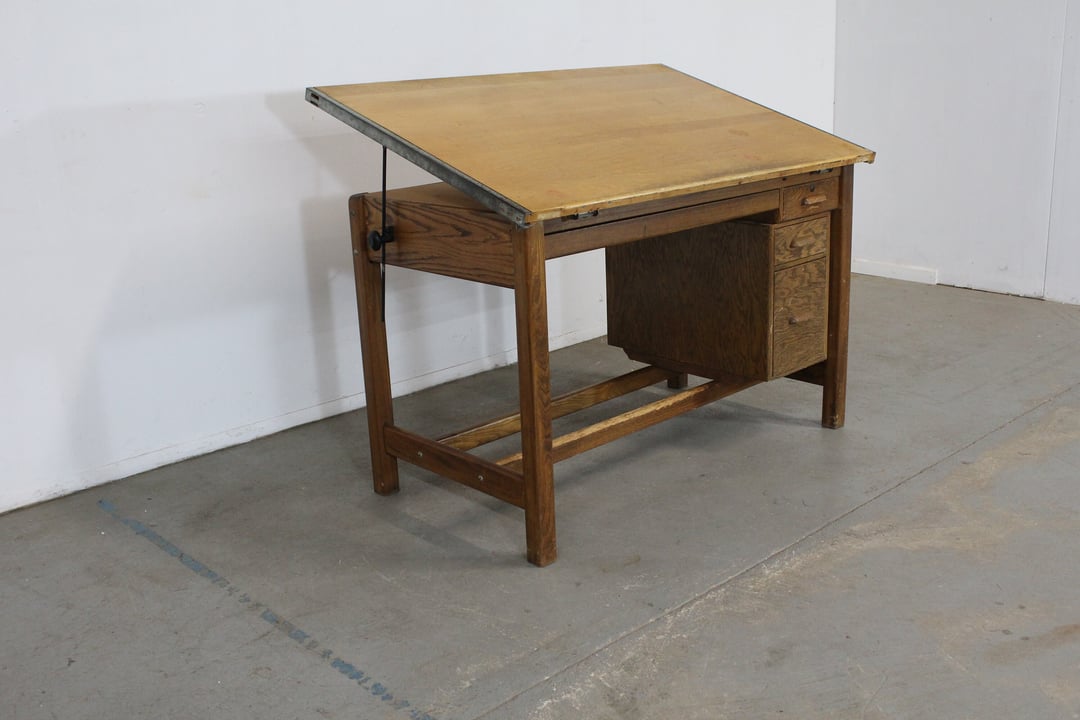 Vintage Drafting Table Industrial Adjustable Wood Drafting Table Desk ...
