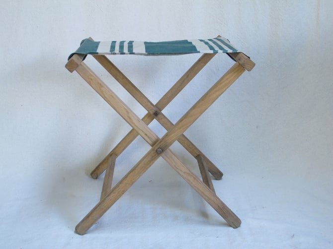 Vintage Folding Camp Stool French Country Camp Chair Green White | All ...