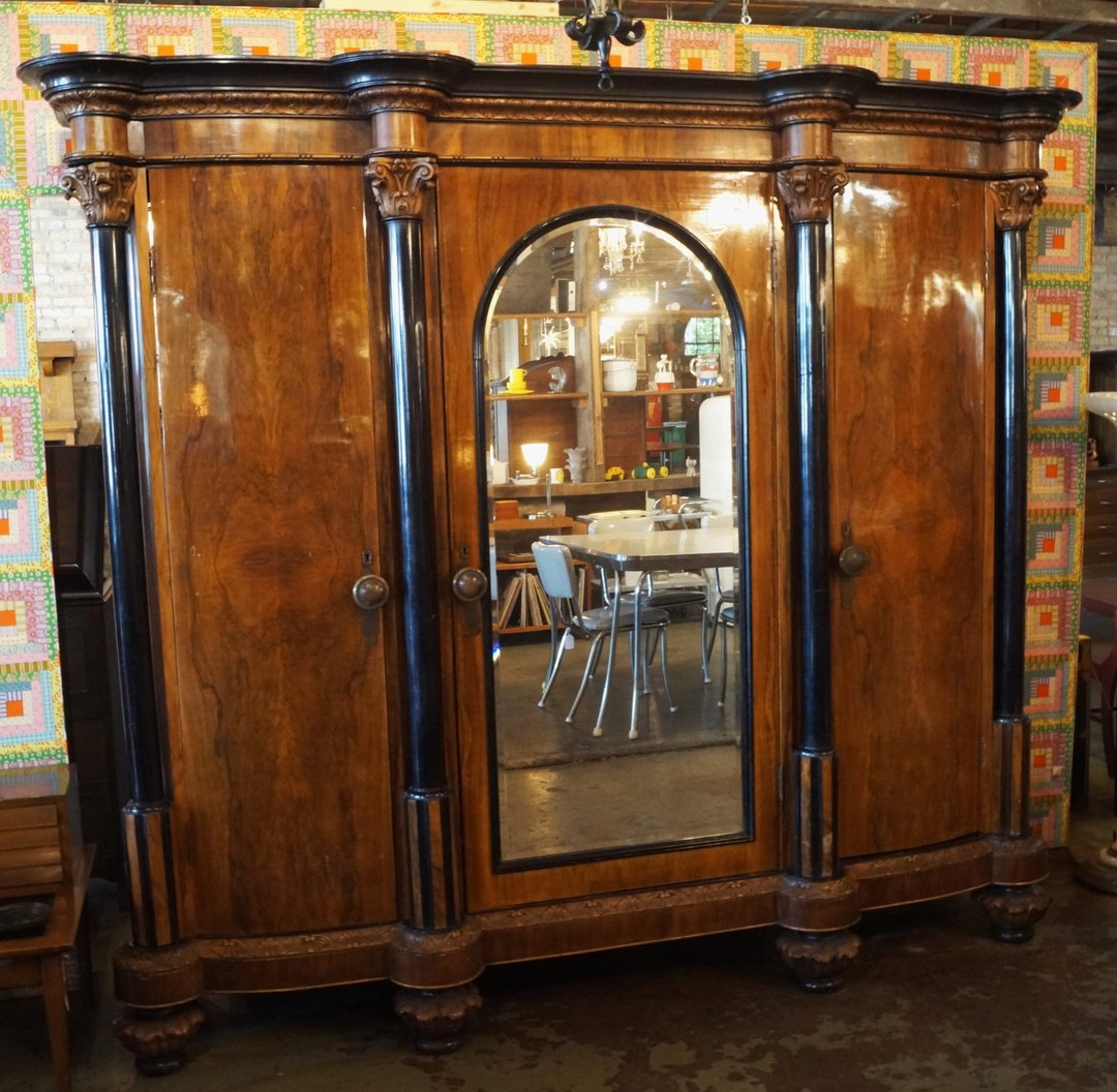 Large 3 Door Wardrobe w Full Arched Mirror | Salvage One | Chicago, IL