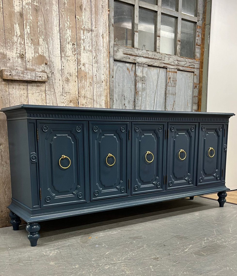 Navy Blue Vintage Buffet | Julie Simple Redesign | Grand Rapids, MI