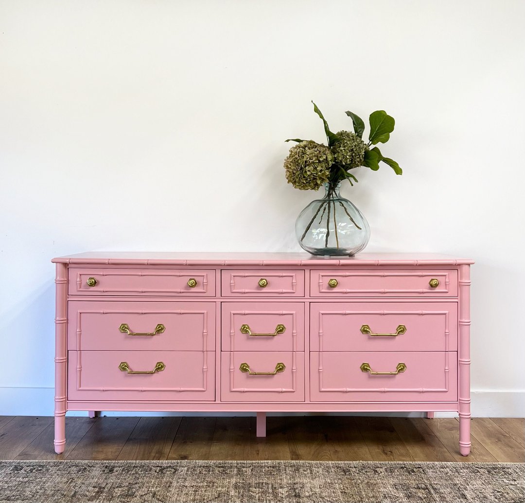 AVAILABLE - Pink Faux Bamboo Dresser- contact for shipping quote ...