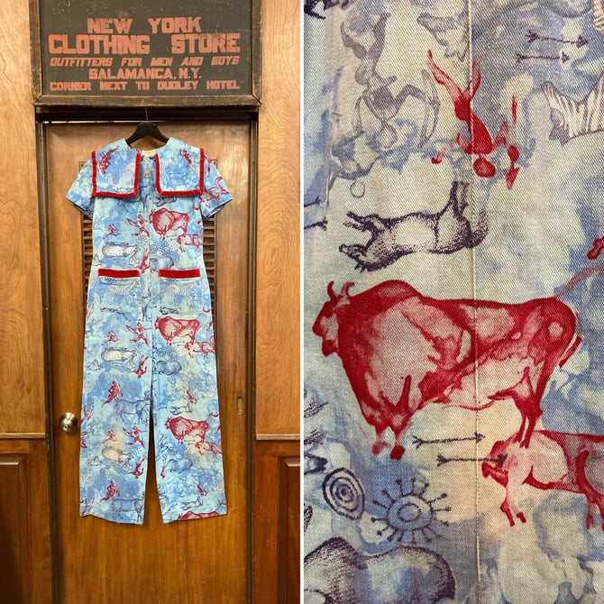 Vintage 1960’s Cave Drawing Pop Art Twill Coveralls, Vintage 1960’s ...