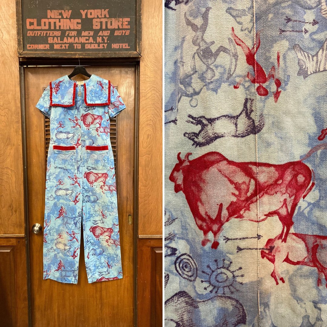 Vintage 1960’s Cave Drawing Pop Art Twill Coveralls, Vintage 1960’s ...