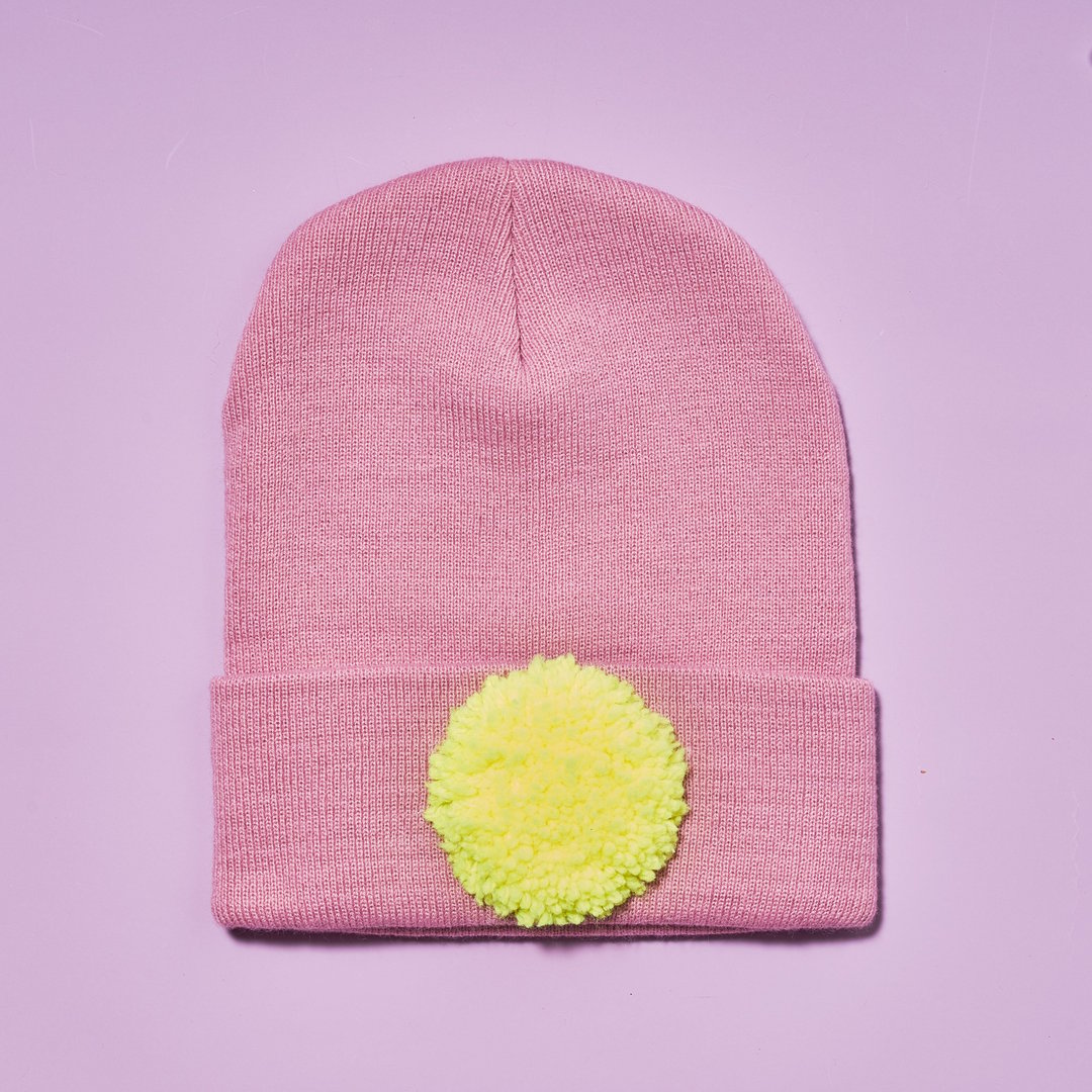 Blush pink tufted neon dot beanie, fall hat, winter hat, | Fem World ...