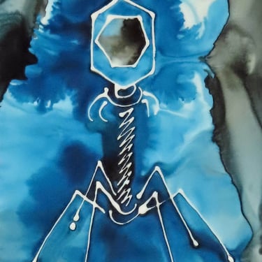 Black and Blue Bacteriophage: Original Ink painting on Yupo (poly ...