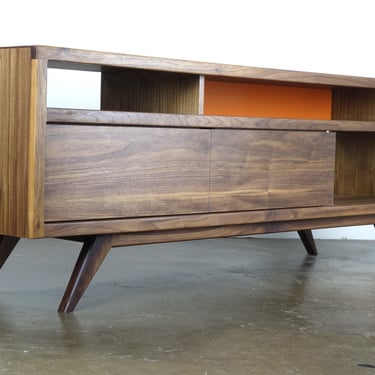 Walnut TV Stand Cabinet - Handmade Media Console - Mid-Century ...