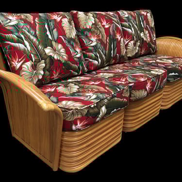 Art Deco Style "Hawaii" Rattan Fan Arm Three-Seat Sectional Sofa ...