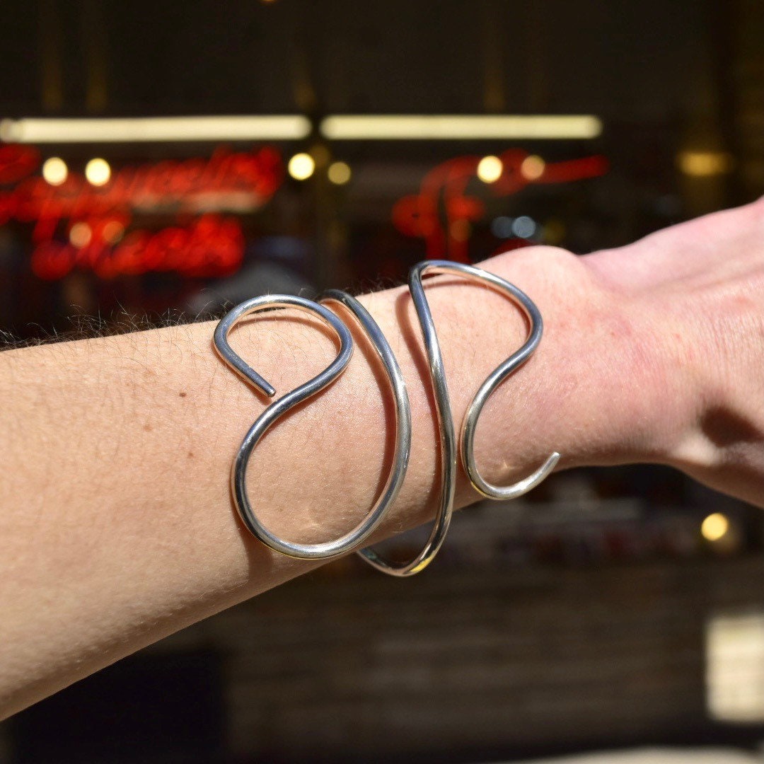 Vintage MMA Sterling Silver Wire Wrap Cuff Bracelet, Minimalist Solid ...