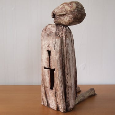 Original 1996 TIMOTHY NERO Wood SCULPTURE 17" High Man Kneeling ...